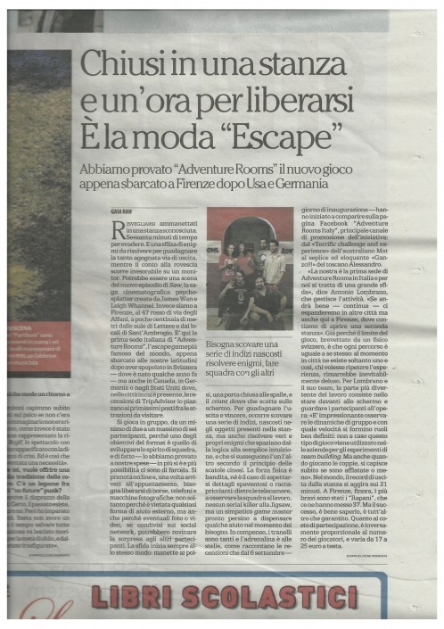 Repubblica parla di noi - Adventure Rooms Italy Repubblica parla di noi - Adventure Rooms Italy